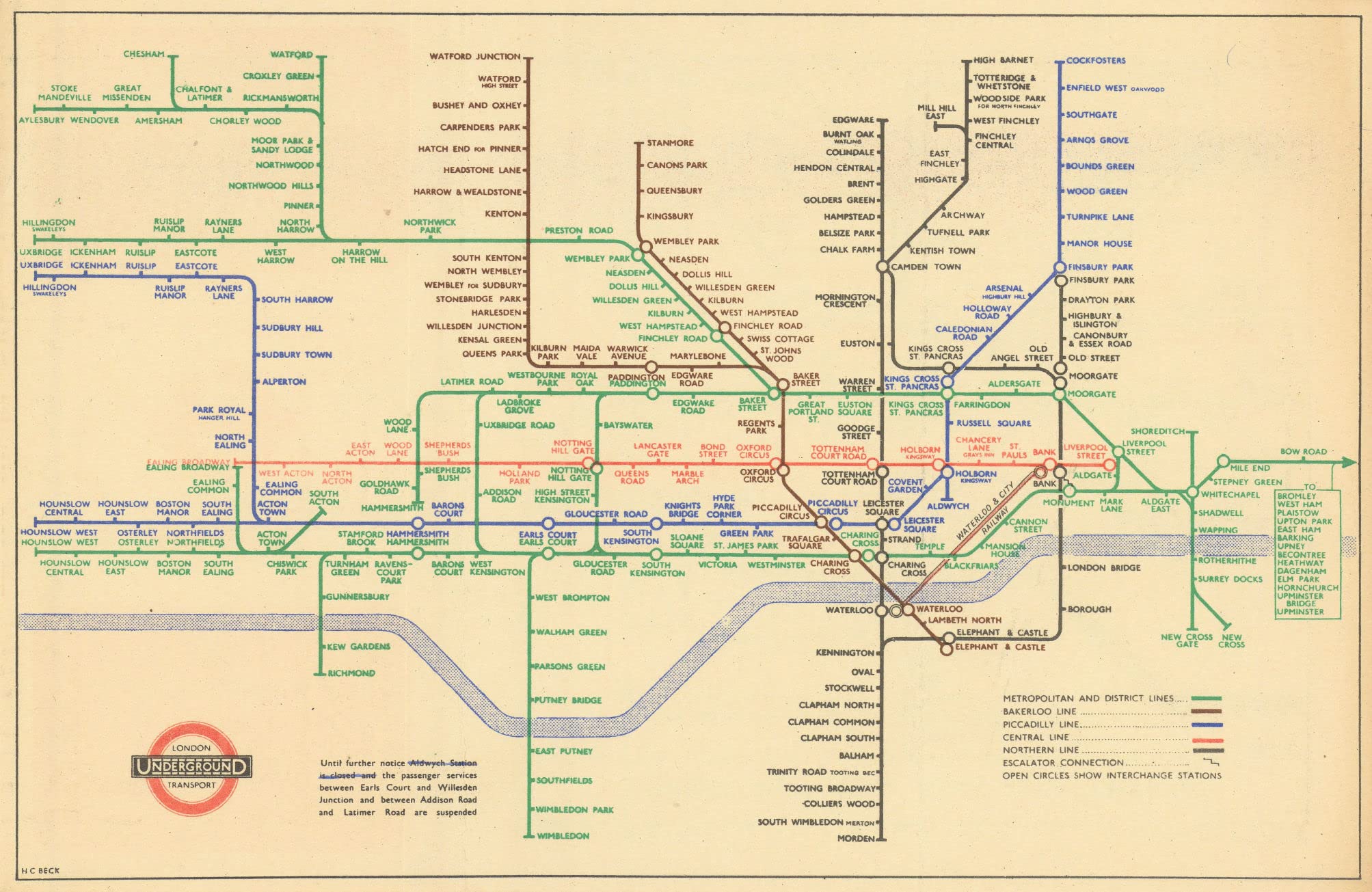 London Underground Tube Map Plan Addison Uxbridge Rd Middle Circle ...
