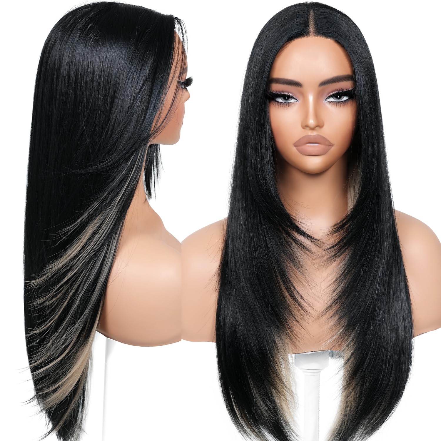 Amazon.com : BrownBomb Black Blond Skunk Stripe Wear and Go Glueless ...