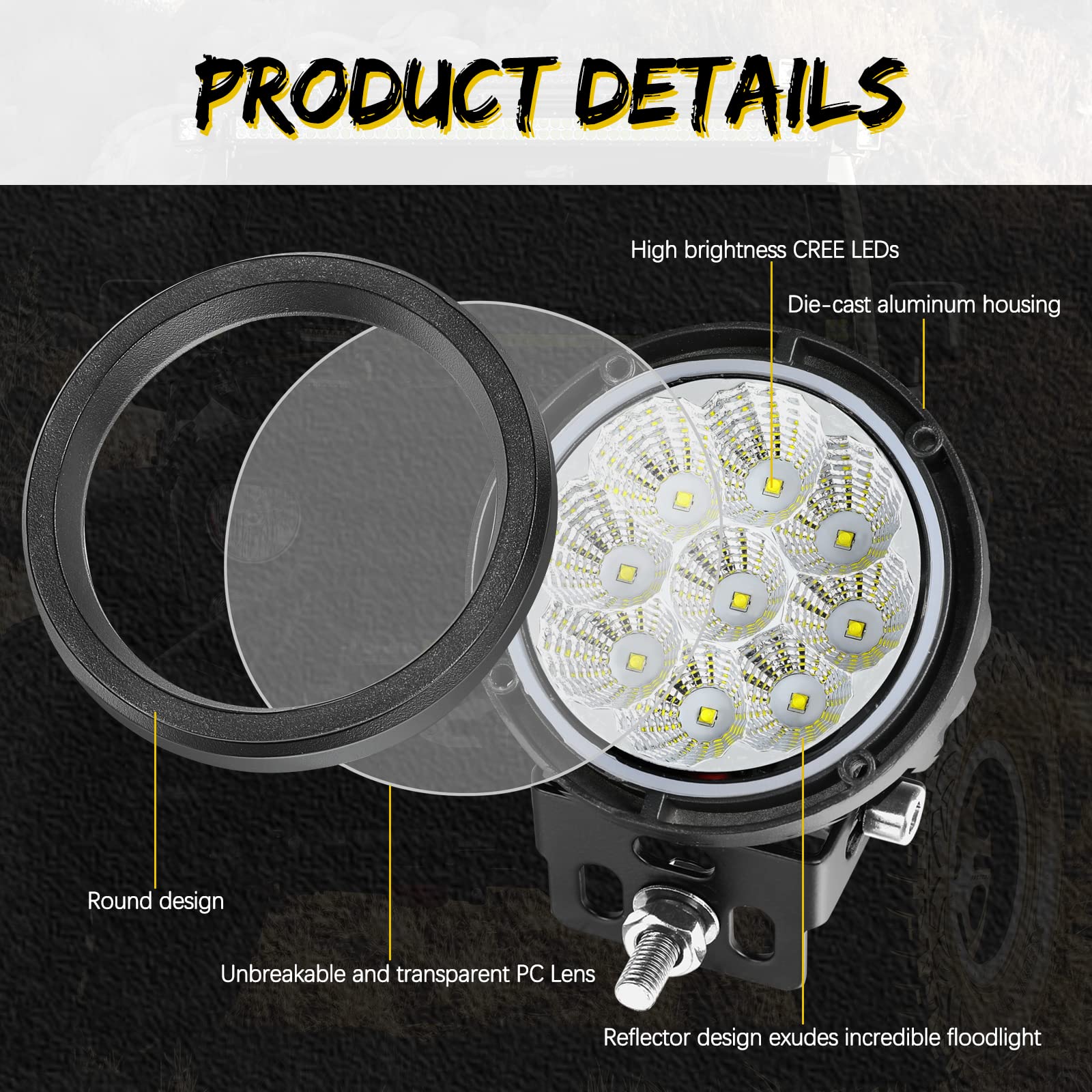 Round Offroad Lights, SWATOW INDUSTRIES 2PCS 3.5 Inch LED Pod Lights ...