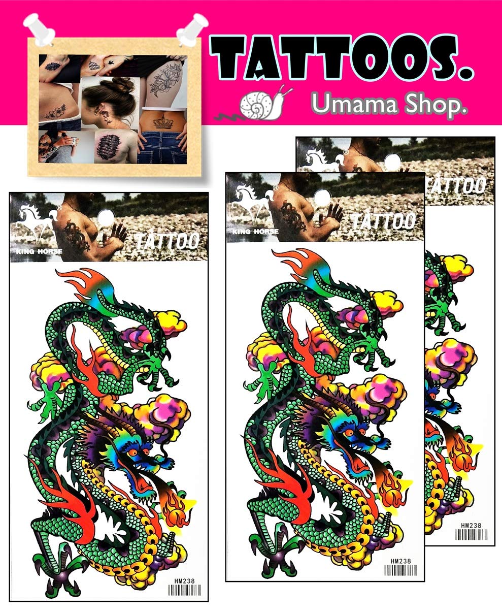 Buy Umama Tattoos 3 Sheets Dragon Temporary Tattoo Arm Waterproof ...