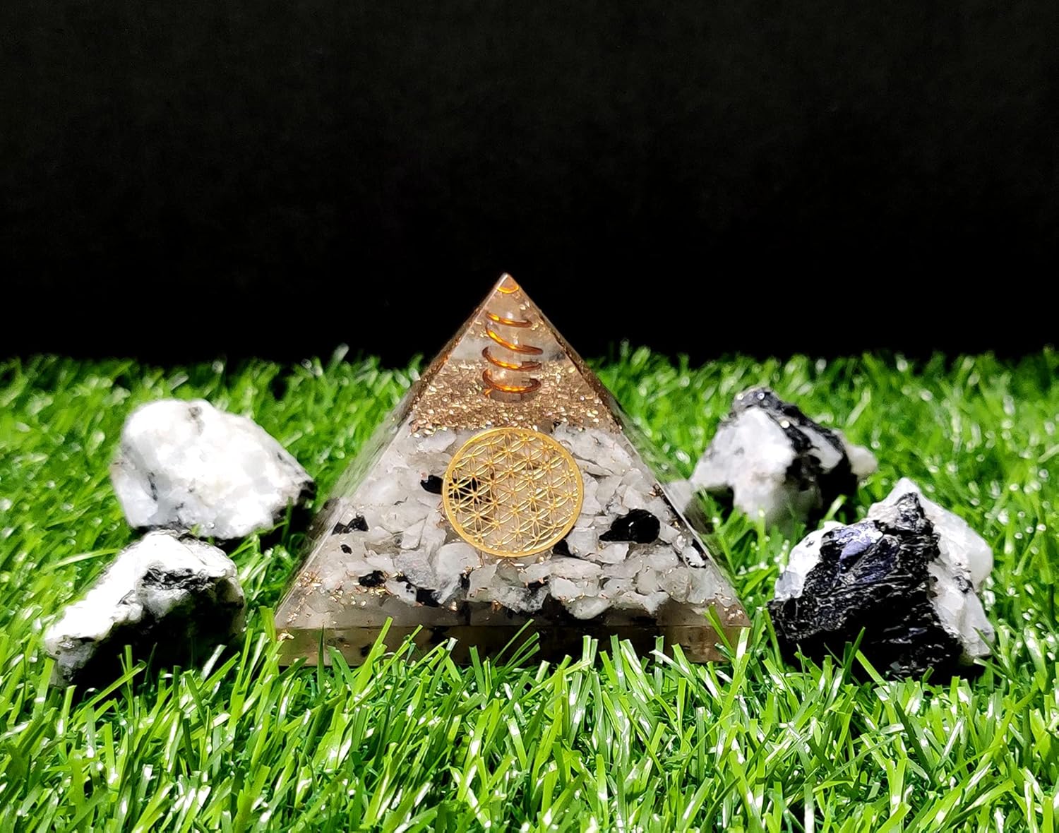 Sawcart Rainbow Moonstone Orgone Crystal Pyramid with Flower of Life ...