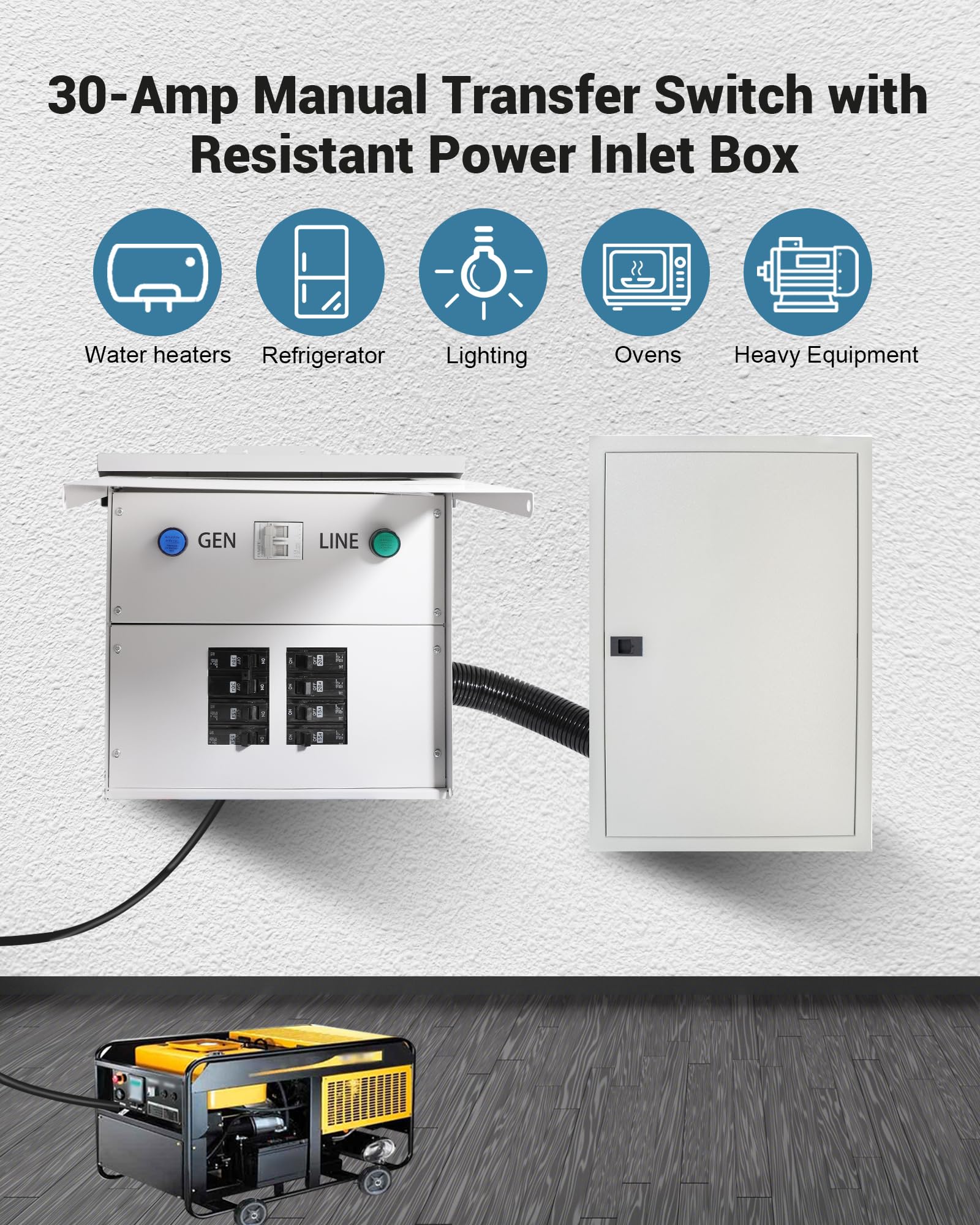 30Amp Transfer Switch Kit with Multiple 50A, 20A, 30A, 15A Circuit Breakers, Dual Power Manual ...