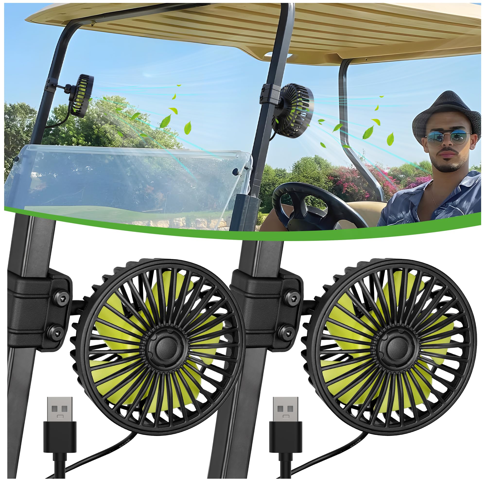 10L0L Portable Golf Cart Fans wiht USB Input Fit Club Car EZGO Yamaha ...