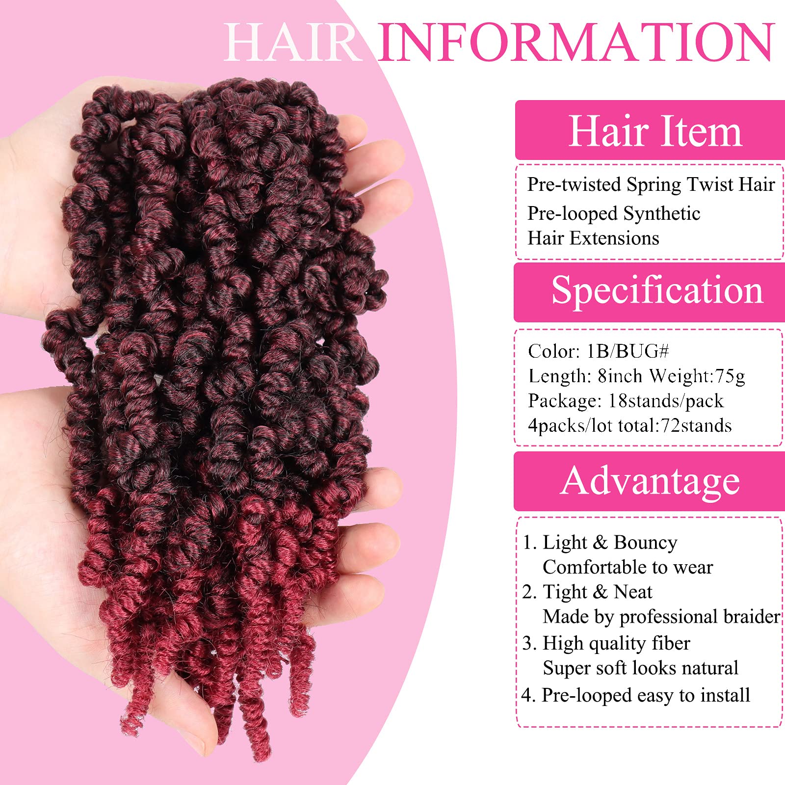 Spring Twist Hair - 8 Inch Spring Twist Crochet Hair for Black Women 4 ...