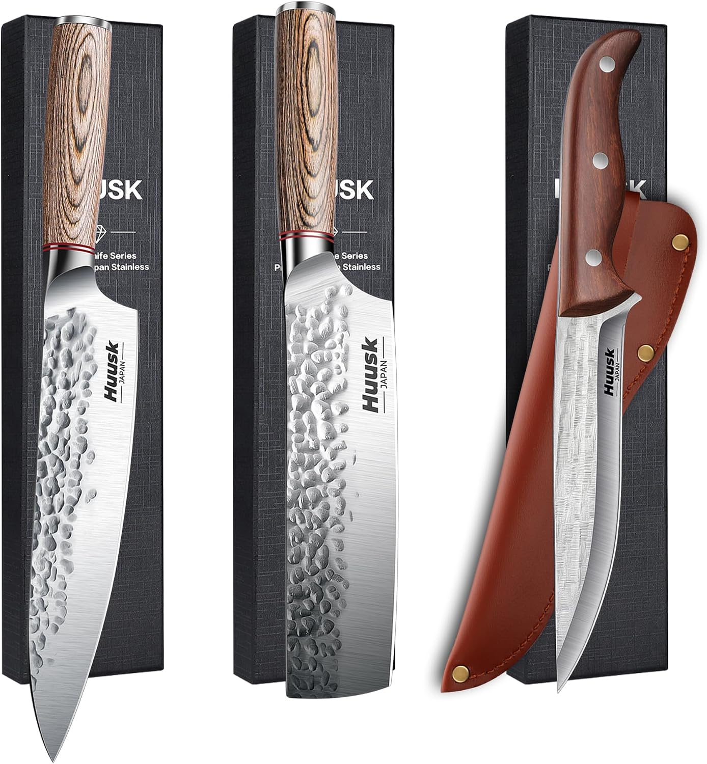Amazon.com: Huusk 3pcs kitchen knives Set, Chef Knife, Nakiri Knife ...