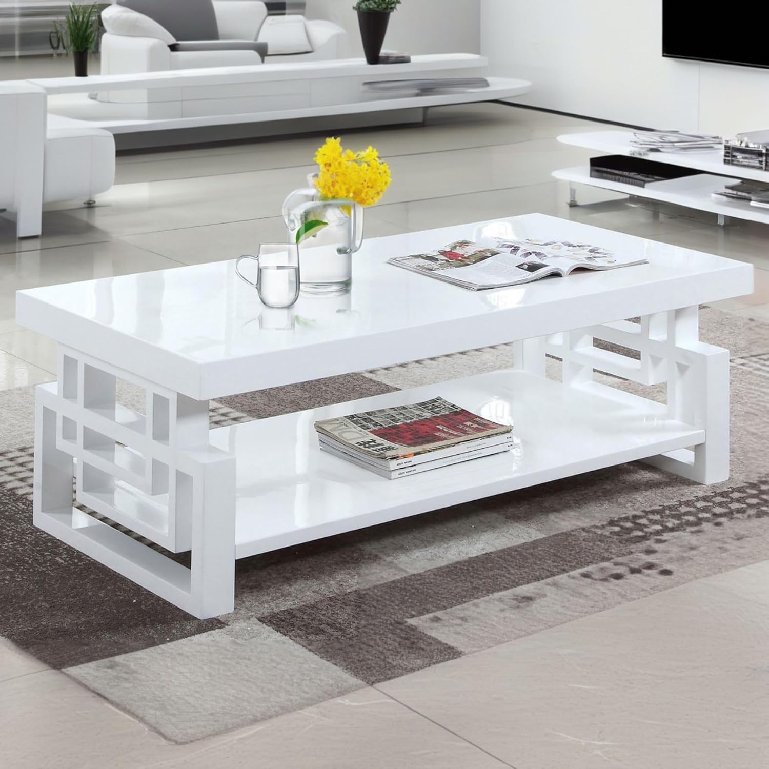Amazon.com: NicBex Coffee Table Glossy White Rectangular Coffee Table ...