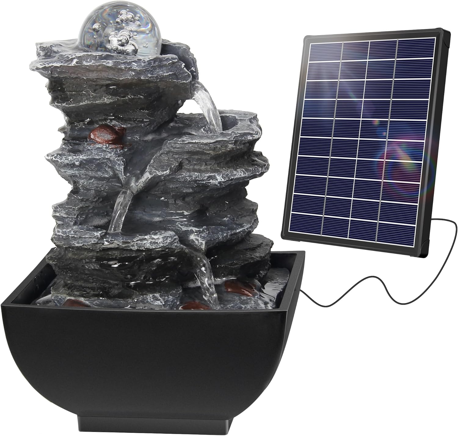 NFESOLAR Solar Water Fountain Outdoor, 5.5W Solar Powered 3-Tiered Rock ...