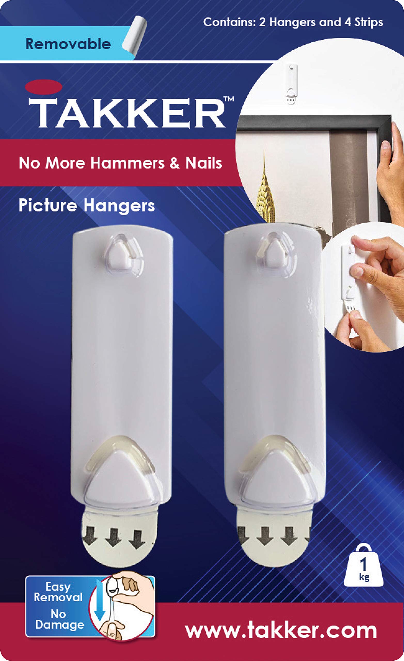 Takker - 2 x Picture Hangers with 4 x Sticky Strips | Picture Hanging ...