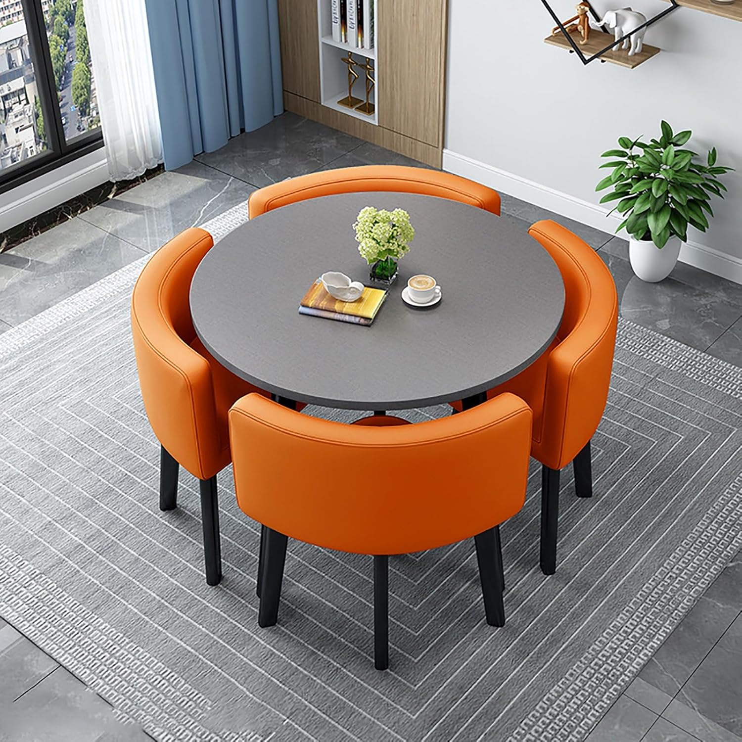 Modern Round Dining Table Set with 4 Chairs - Green 70cm & Orange 90cm ...