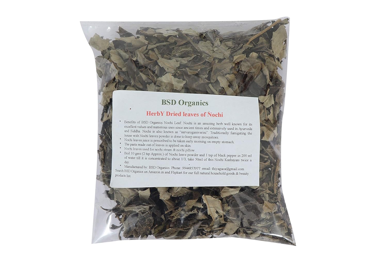 BSD Organics HerbY Dried leaves of Nochi/White chaste/Nirgundi for ...