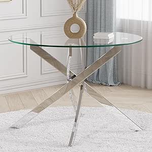 Amazon.com - Round Glass Silver Dining Room Table for 2 to 4, Modern ...
