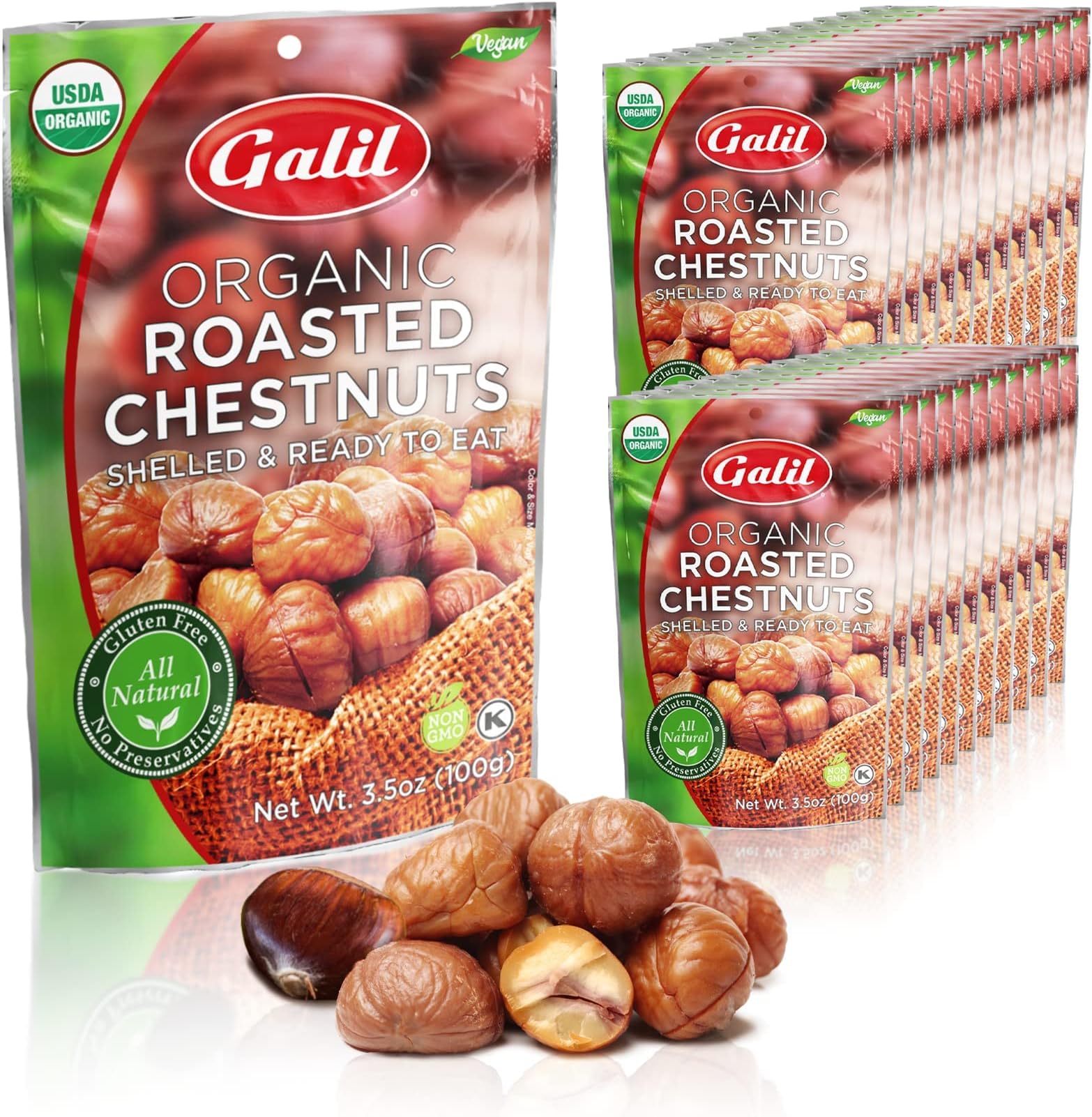 Amazon.com: Galil Organic Roasted Chestnuts Pack of 24 Shelled & Ready ...