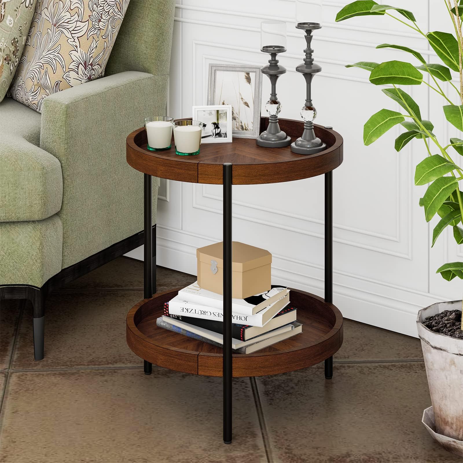 Amazon.com: Giantex Round Side Table, Retro End Table with Storage ...