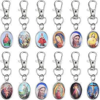 Amazon.com: 20Pcs Oval Religion Jesus Virgin Mary Keychain Virgen de ...