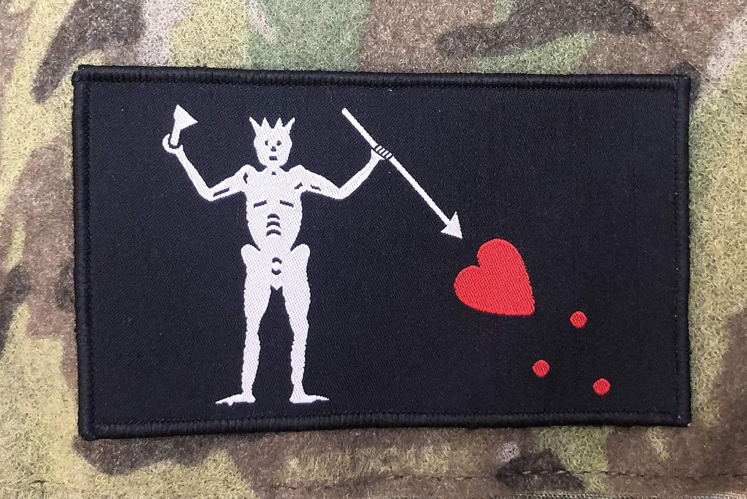 Large 5" x 3" Blackbeard Pirate Flag Patch (Black) Hook (Sticky) Backed ...