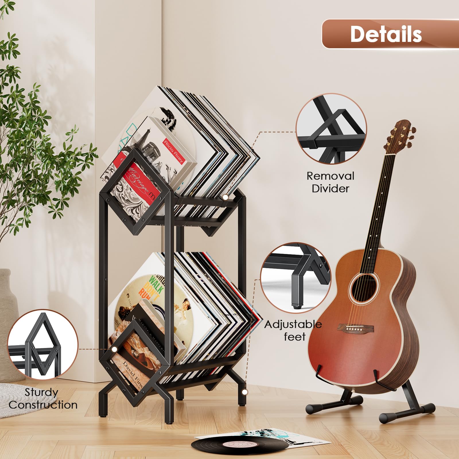 Metal Record Stand 3-Tier Vinyl Record Storage Rack - Holds 260-280 LPs ...
