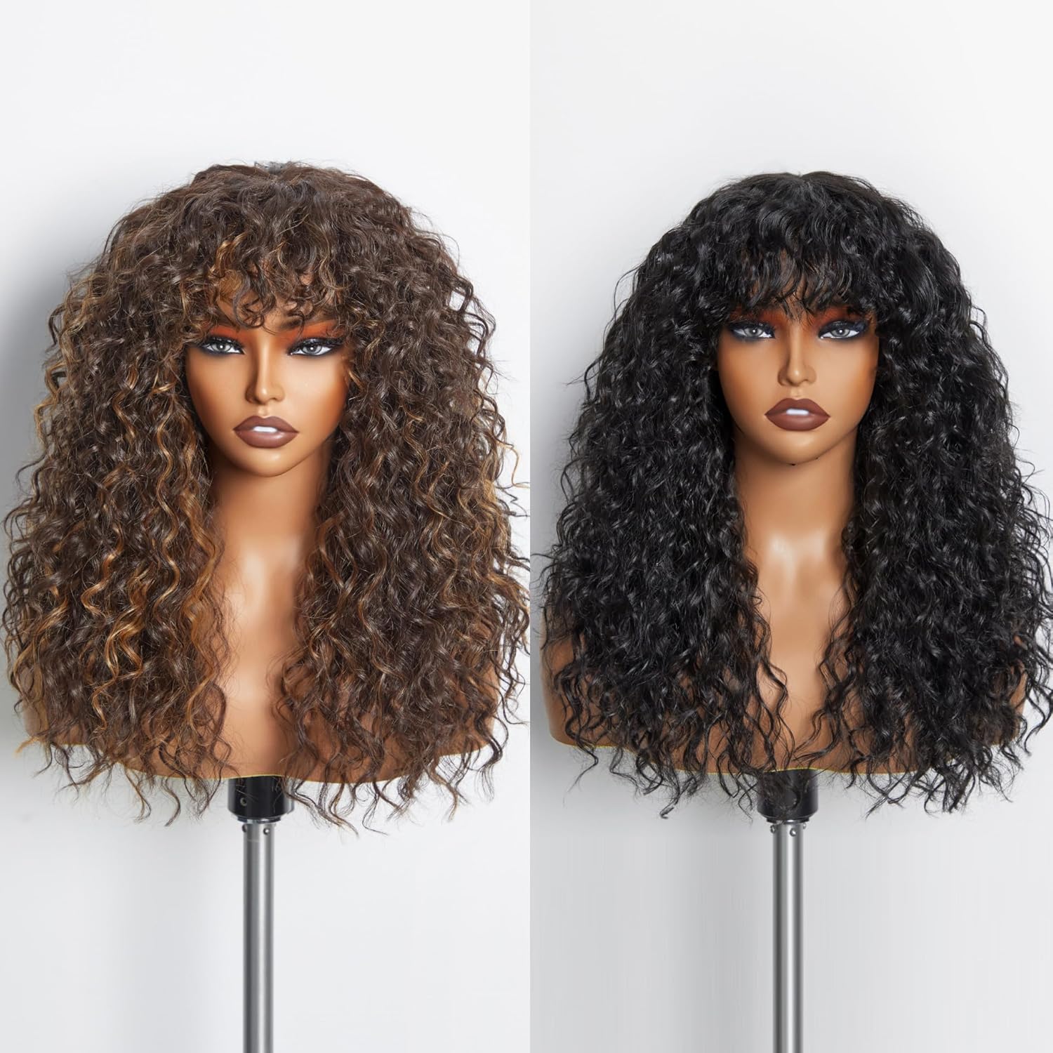 Amazon.com : GORGIUS Shaggy Haircuts Curly Wigs with Bangs Crafted with ...
