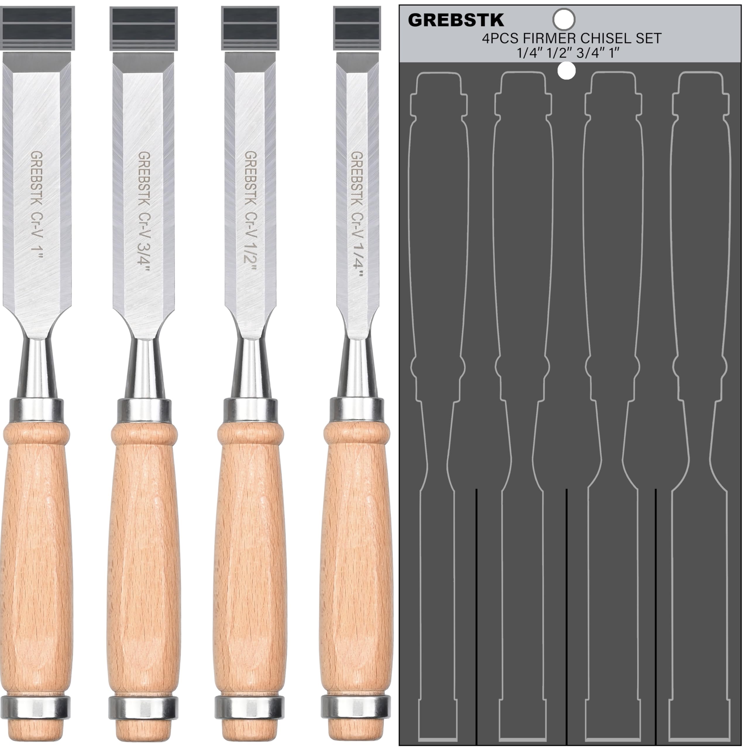 GREBSTK Professional Wood Chisel Tool Sets Sturdy Beech Wood Handles ...