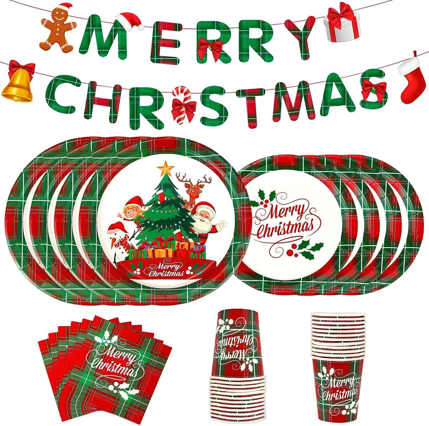 LATERN 114Pcs Christmas Paper Party Tableware Set, 24 x 9 Inch Dinner ...