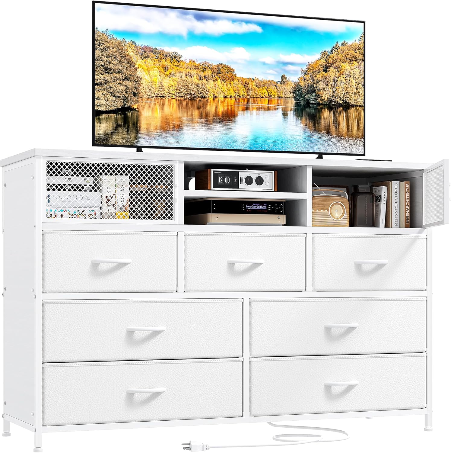 Amazon.com: EnHomee White Dresser TV Stand with Power Outlet TV Stand ...