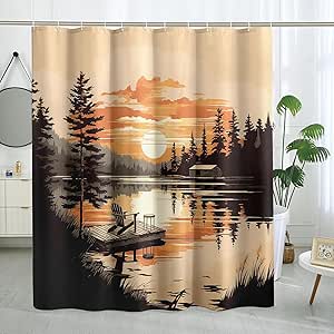 Amazon.com: Witzest Rustic Lake Shower Curtain Country Sunset Landscape Scenery Shower Curtains ...