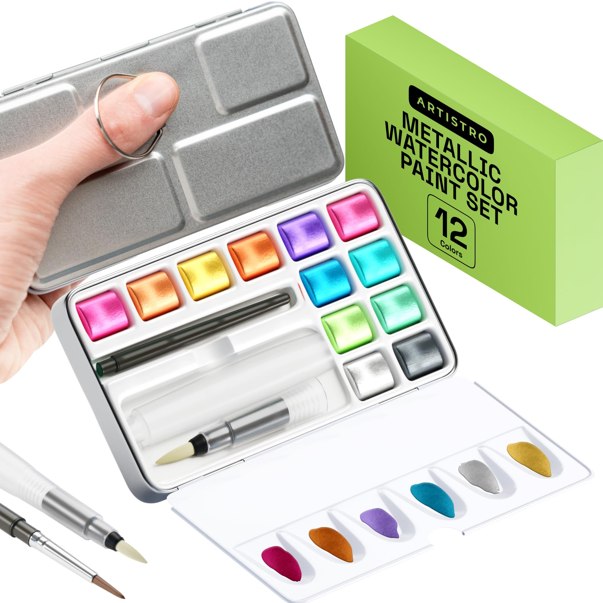 Snapklik.com : ARTISTRO Metallic Watercolor Paint Set 12 Colors, Travel ...