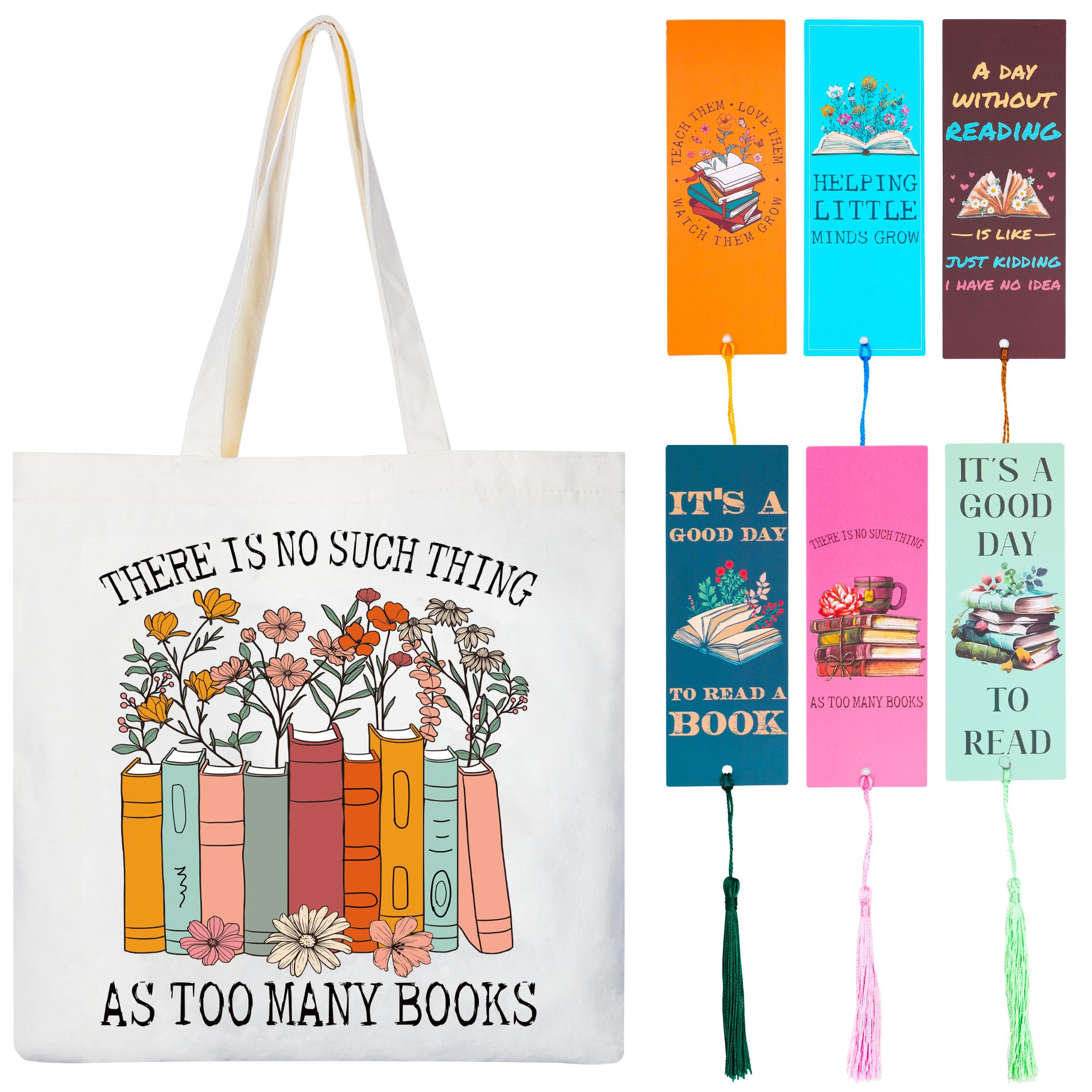 Amazon.com: Canvas Tote Bag for Book Lovers - 7PCS Book Lovers Gifts ...