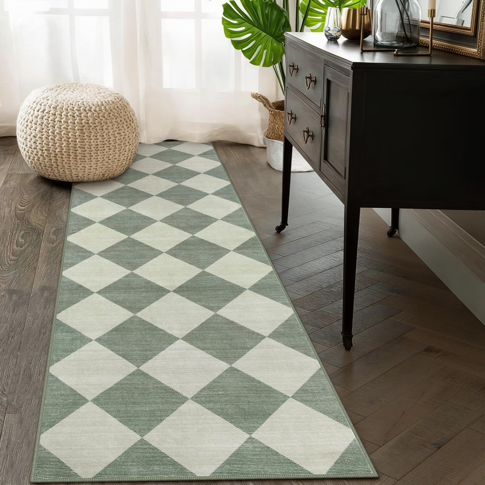 Amazon.com: Beeiva Checkered Rug Runners for Hallways 2.5x10, Green ...