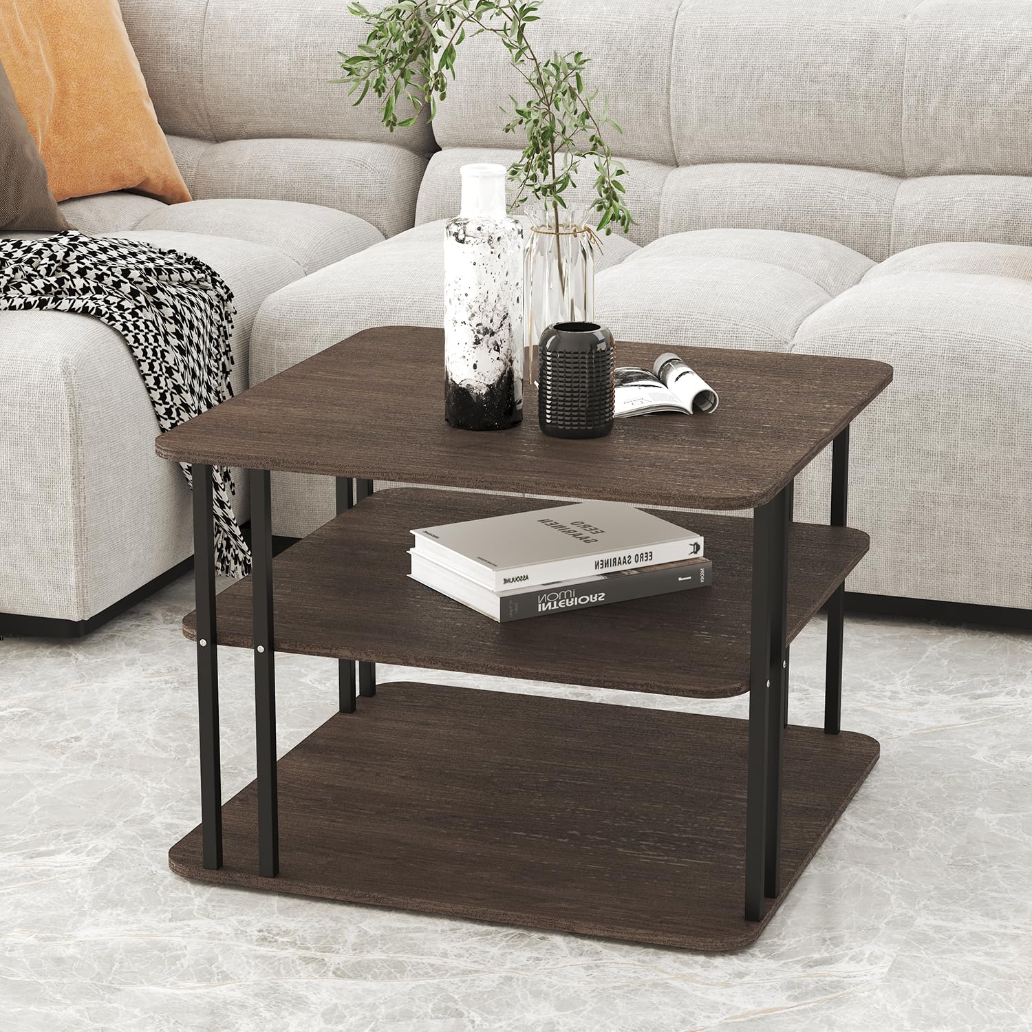 GOLDFAN Square Coffee Table with Storage 3-Tier Centre Table for Living ...