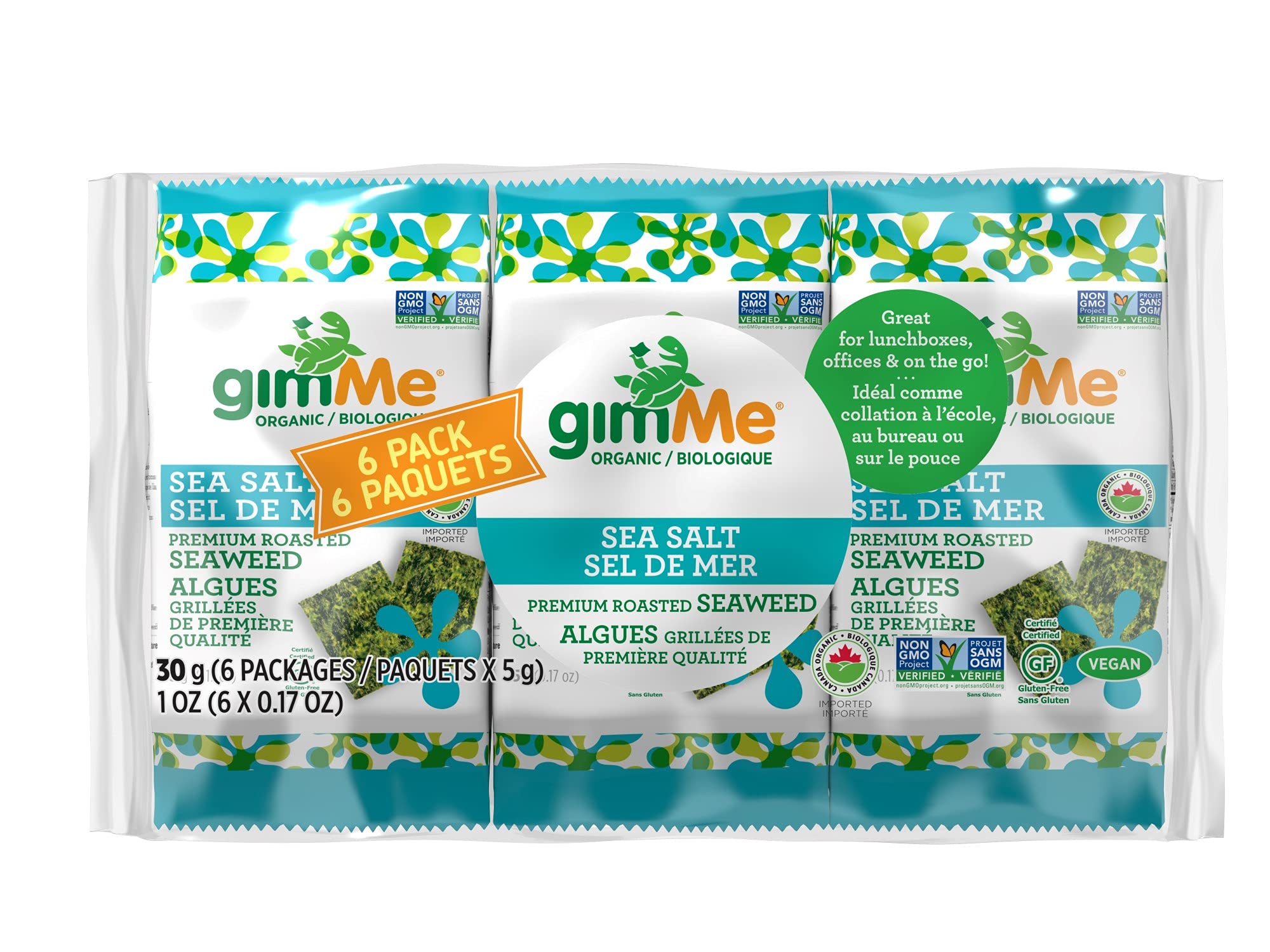gimMe Organic Roasted Seaweed Snacks 30g Multipack - Sea Salt Flavour ...