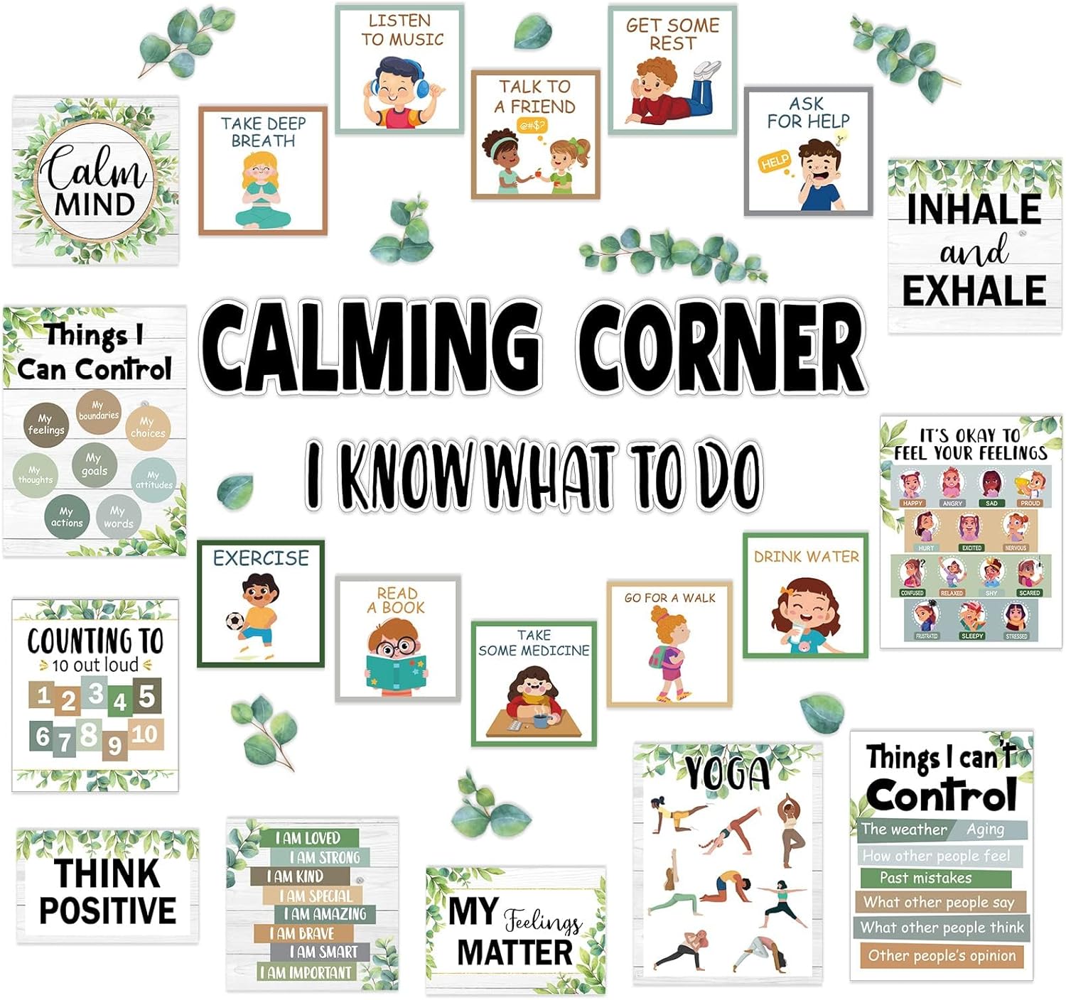 Amazon.com: ZOIIWA Eucalyptus Calming Corner Classroom Bulletin Board ...