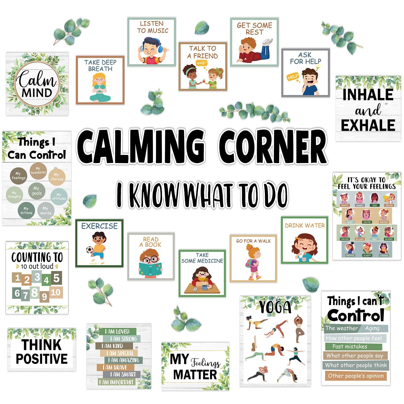 Snapklik.com : Eucalyptus Calming Corner Classroom Bulletin Board Set ...
