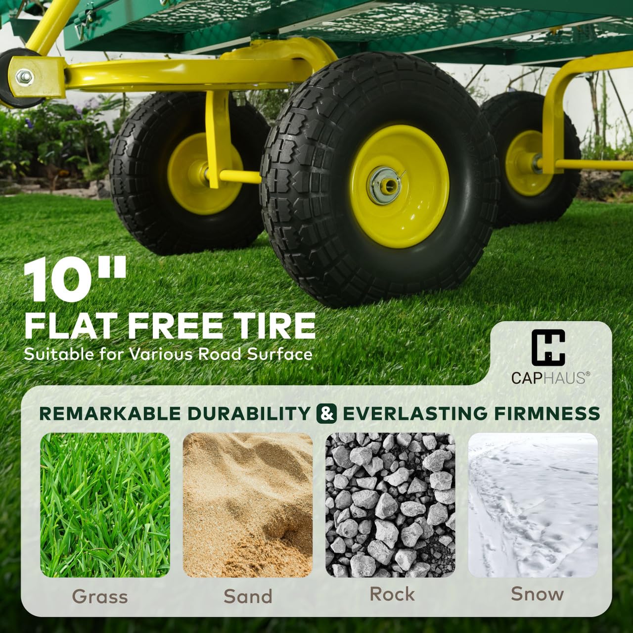 Snapklik.com : Metal Green Garden Cart, W/ 180 Adjustable Yellow Handle ...