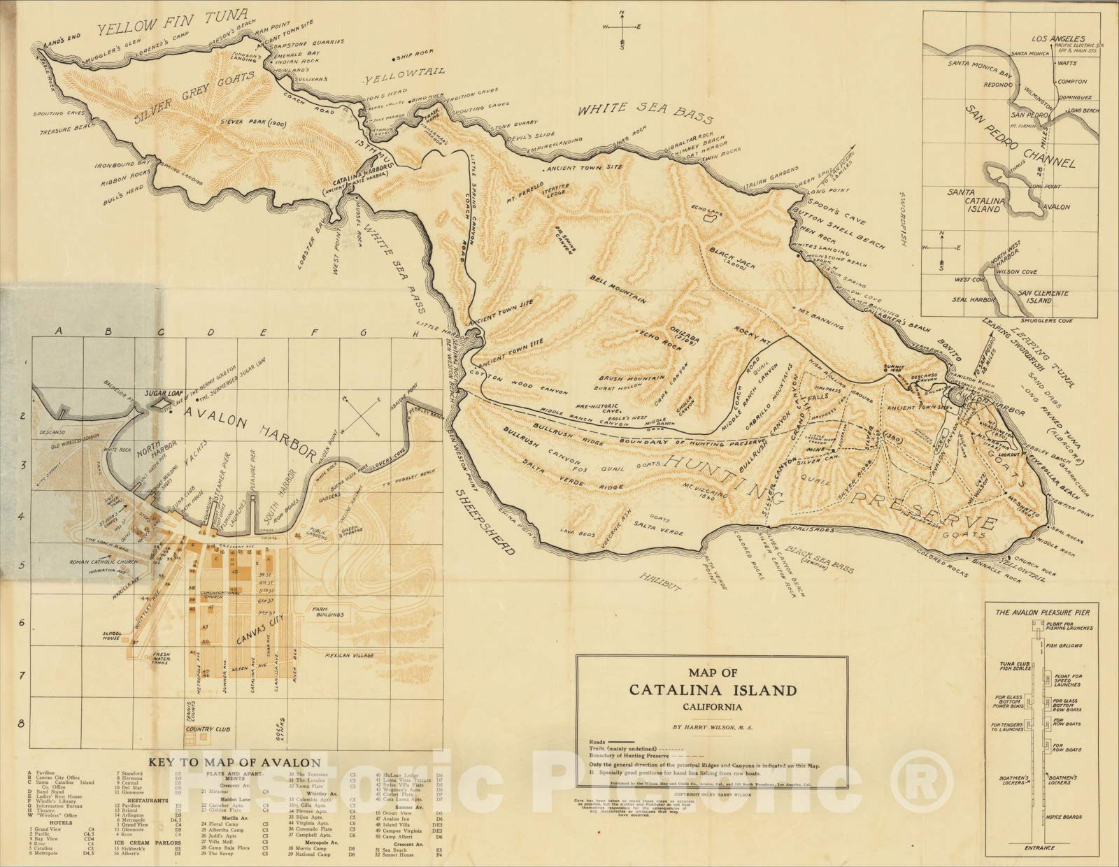 Historic Map Map Of Catalina Island California Wilsons Map Avalon ...
