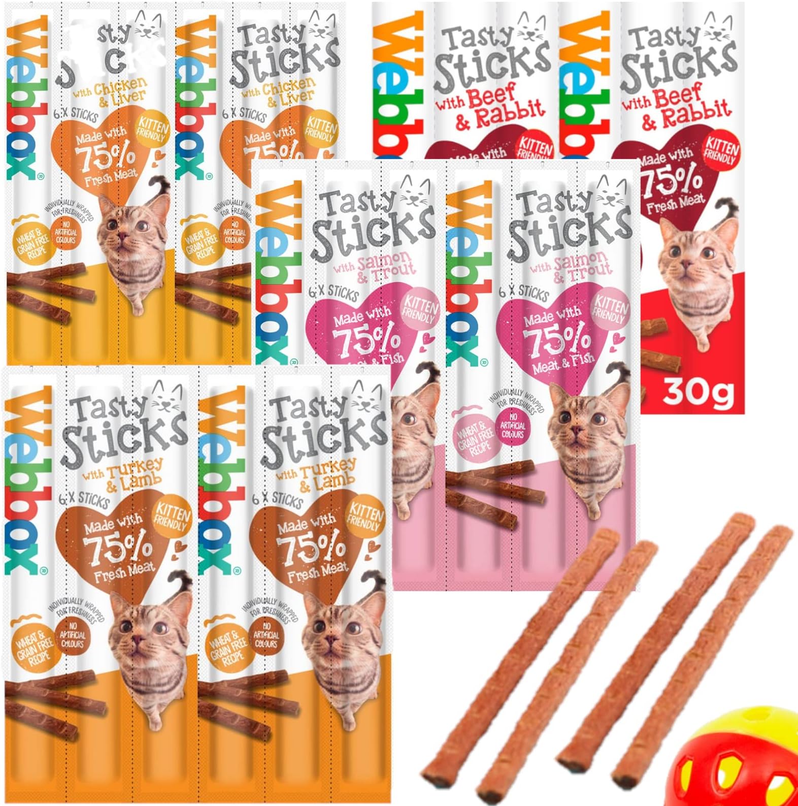 Webbox Cats Delight Tasty Sticks Chews Treats Variety Pack 4 x 6 (24 ...