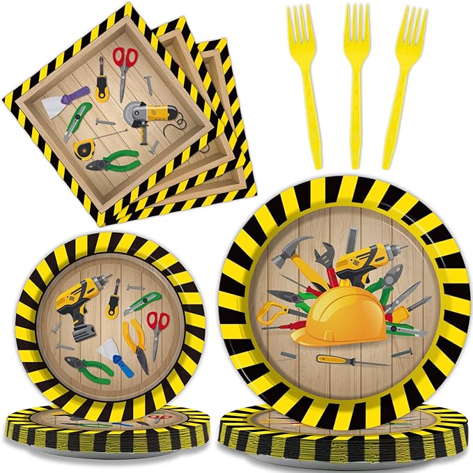 Amazon.com: chiazllta 96 Pcs Handyman Tools Party Paper Plate and ...