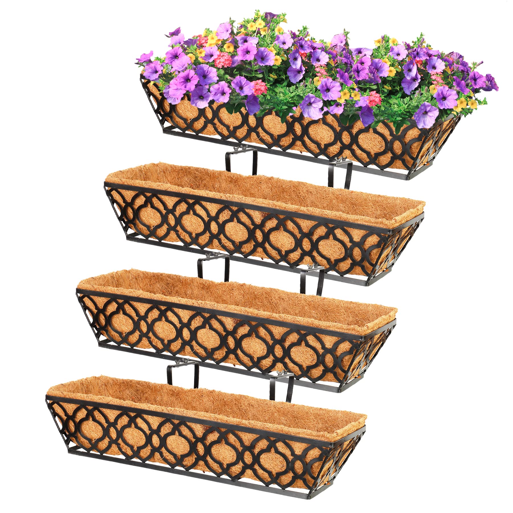 Window Planter Box 4pcs 24inch Iron Window Deck Railing Planter ...