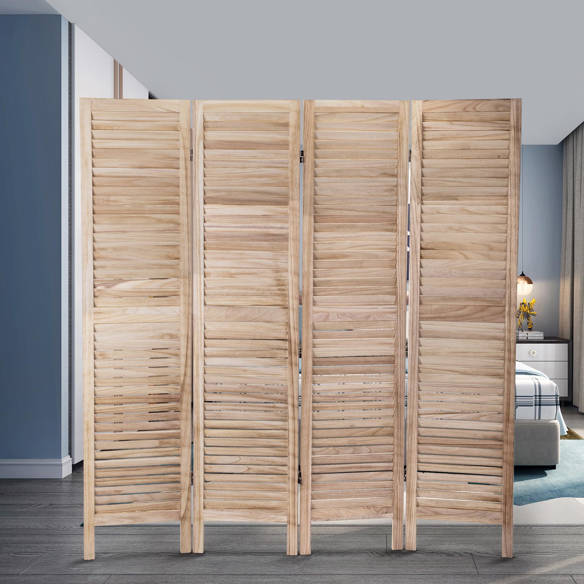 Snapklik.com : JAXPETY 4 Panel Wood Louvered Room Divider, 5.6 Ft Tall ...