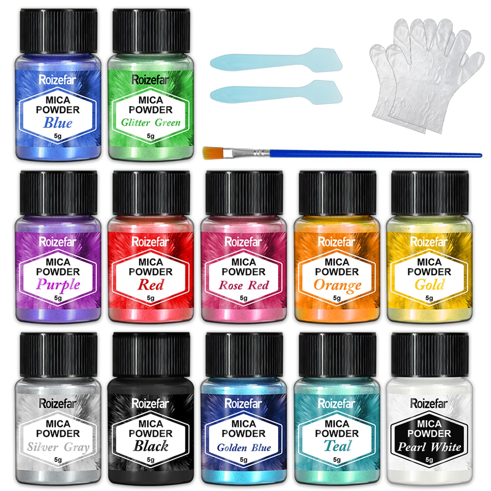 Mica Powder - 12 Colors x 5 g Pearlescent Resin Color Pigment - Glitter ...