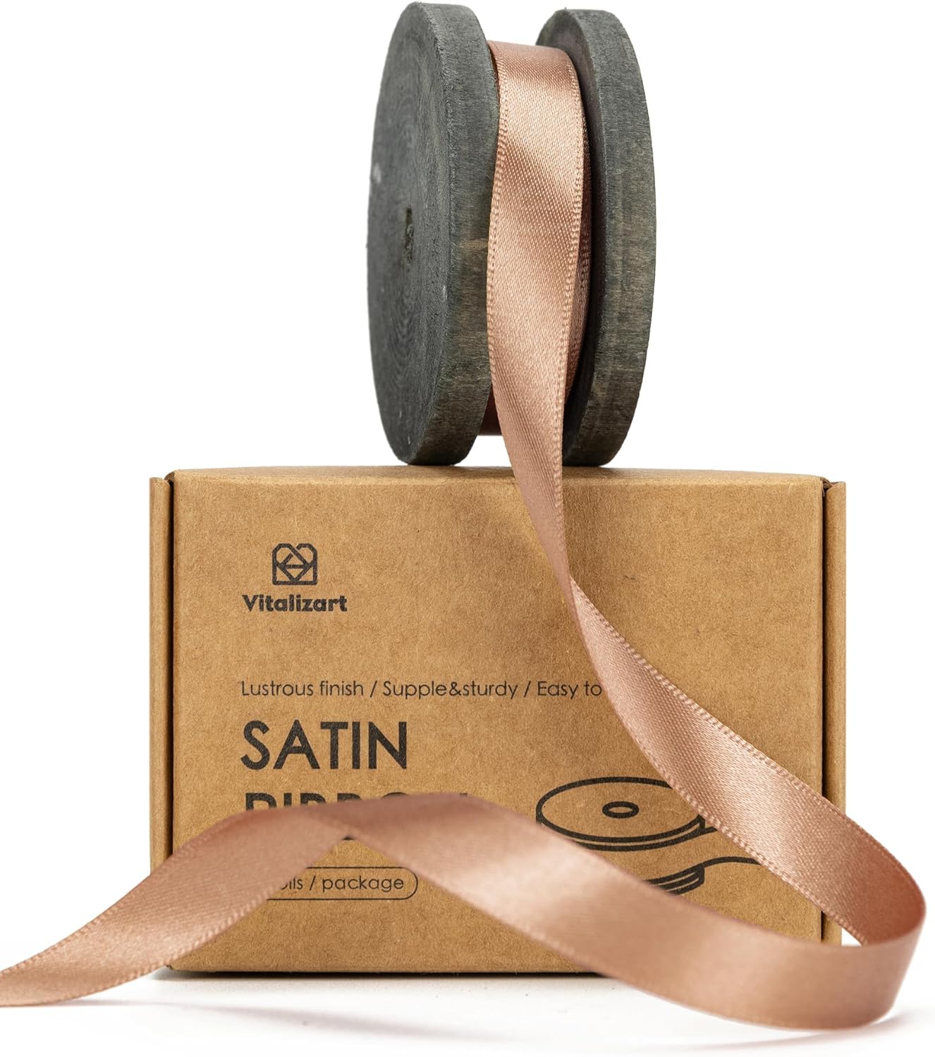 Amazon.com: Vitalizart Tan Satin Ribbon 3/8 Inch Double Faced Silk Like ...