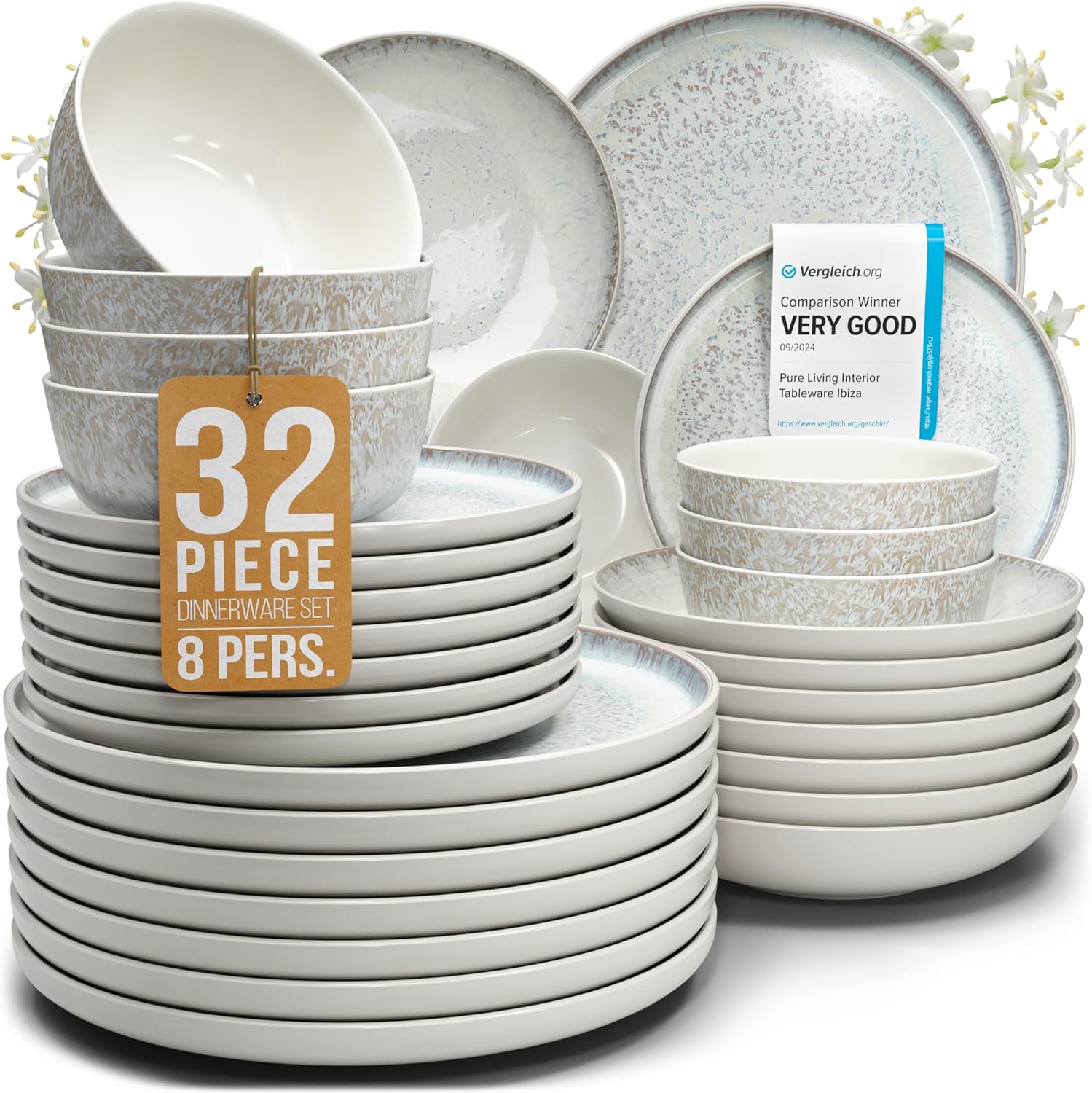 Amazon.com | Stoneware dinnerware set 8 persons 32 pcs - Mediterranean ...