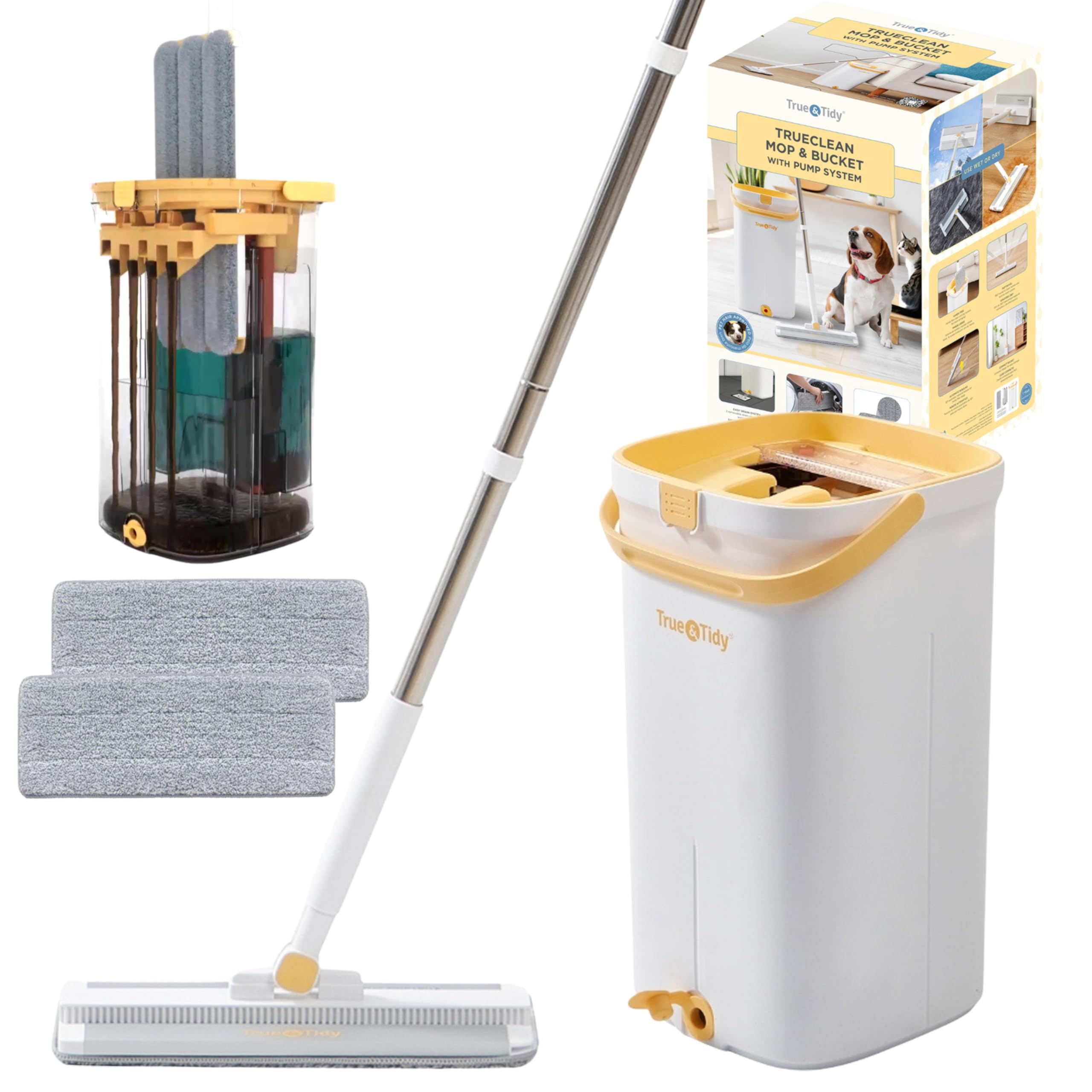 Foldable Square Mop Head Spin Mop And Bucket System PRO - Self-Standing ...
