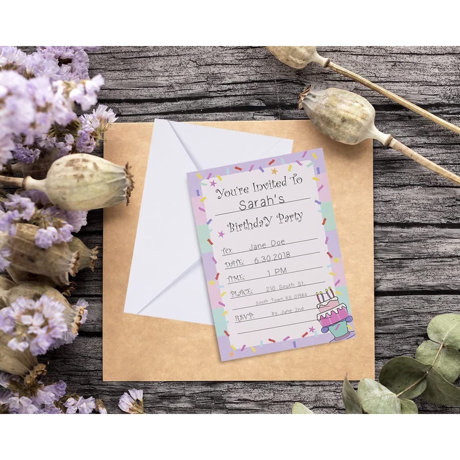 Buy Invitation Cards – 24-Pack Birthday Party Invitation Cards, Fill-in ...