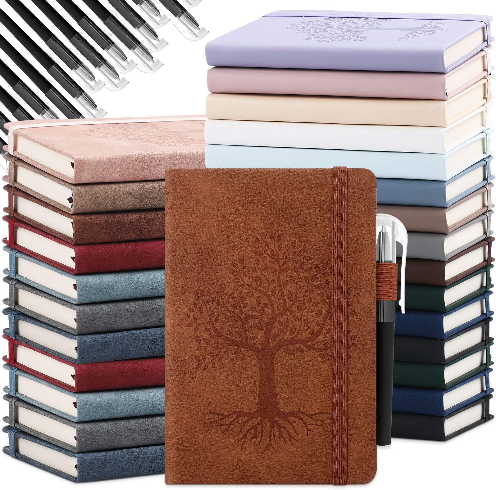 Amazon.com : Estune Tree Small Notebooks Pen Leather Lined Pocket ...