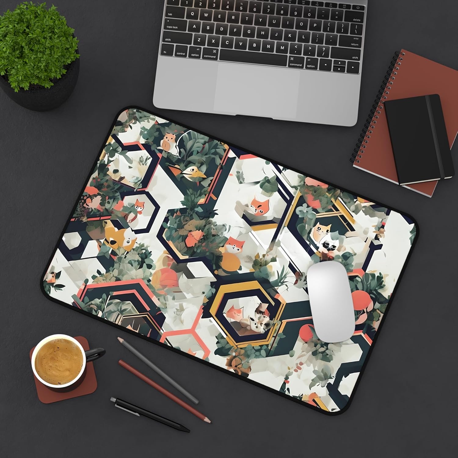 Amazon.com: Geometric Cat Desk Mat Botanical Design, Office Decor, Gift ...
