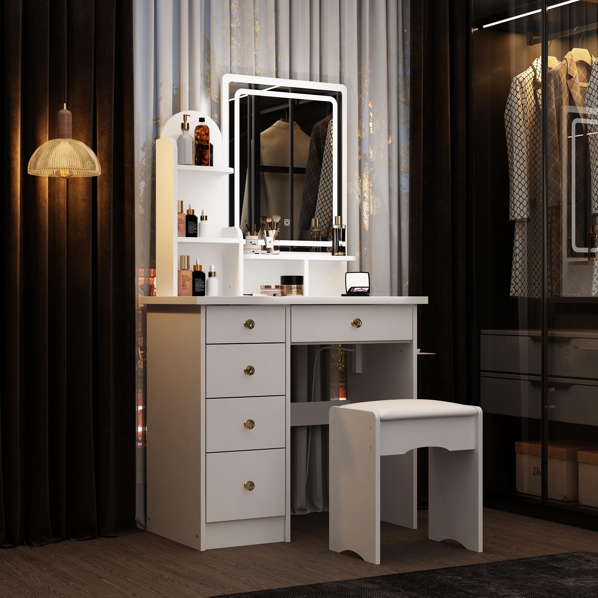 Amazon.com: White Vanity Desk with LED Mirror,Makeup Vanity with ...