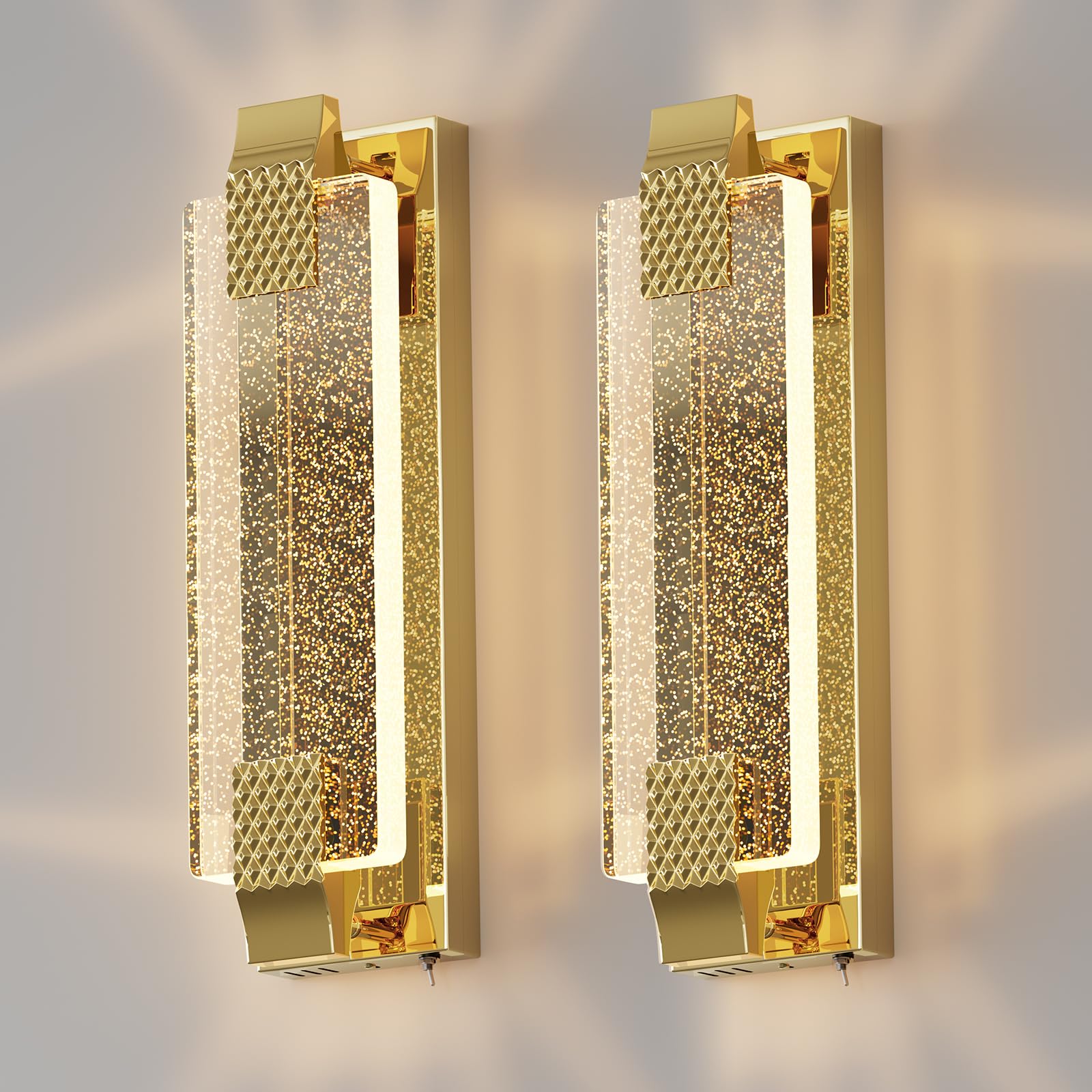 HITOO Gold Wall Sconces Set of 2, Hardwired Modern Indoor Sconces Wall ...
