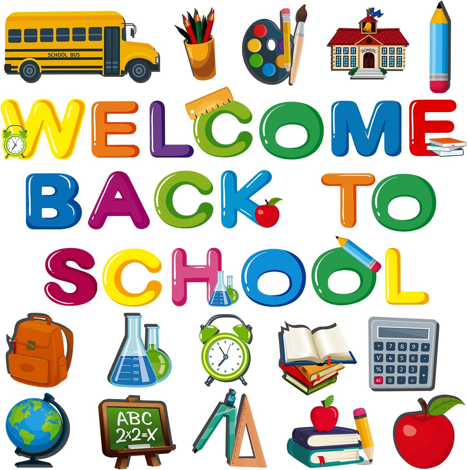 Amazon.com: Konsait 45Pcs Back to School Cutouts - Bus Pencil Books ...