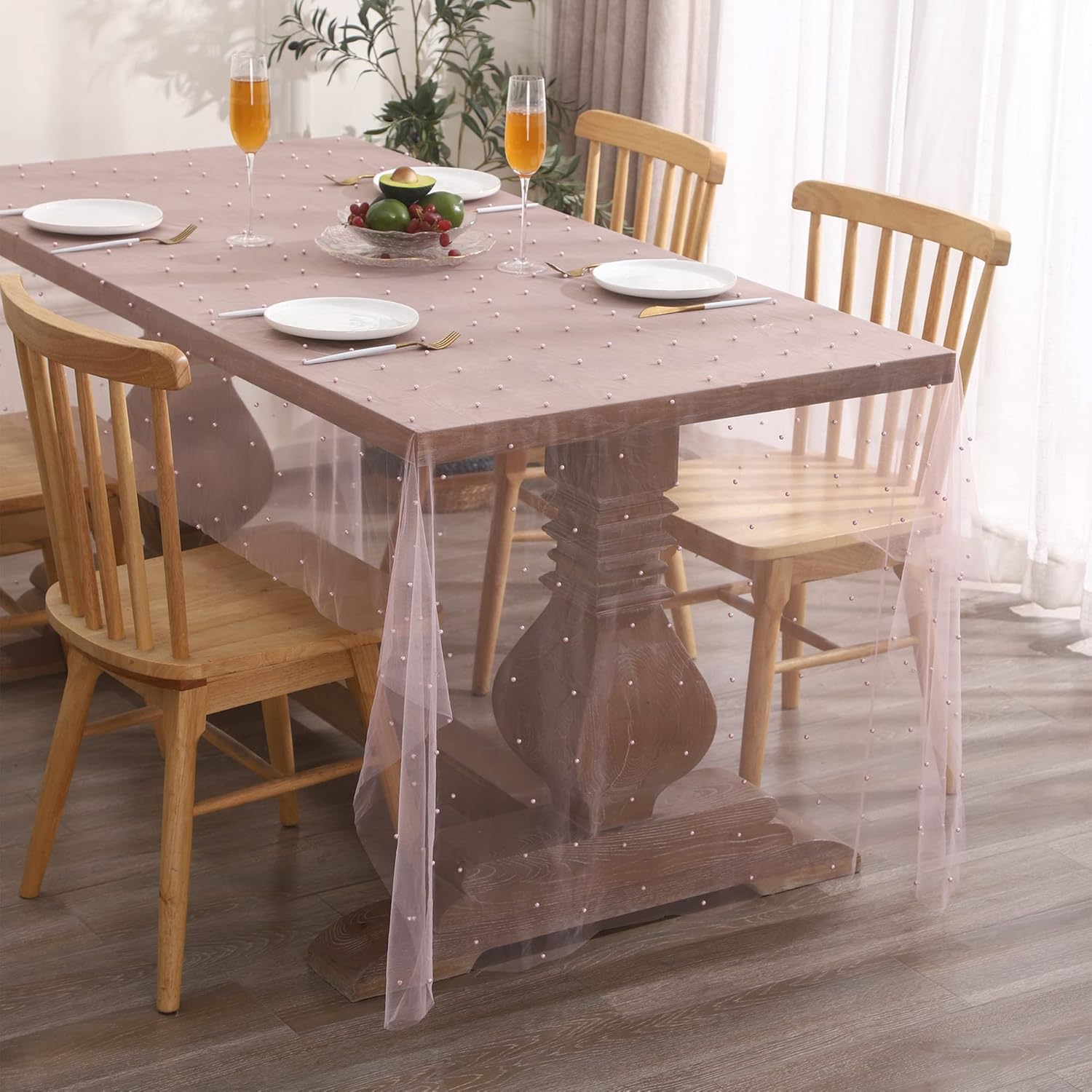 Amazon.com: Tosleo Pink Pearl Table Cloth Valentine's Day Decor Tulle ...
