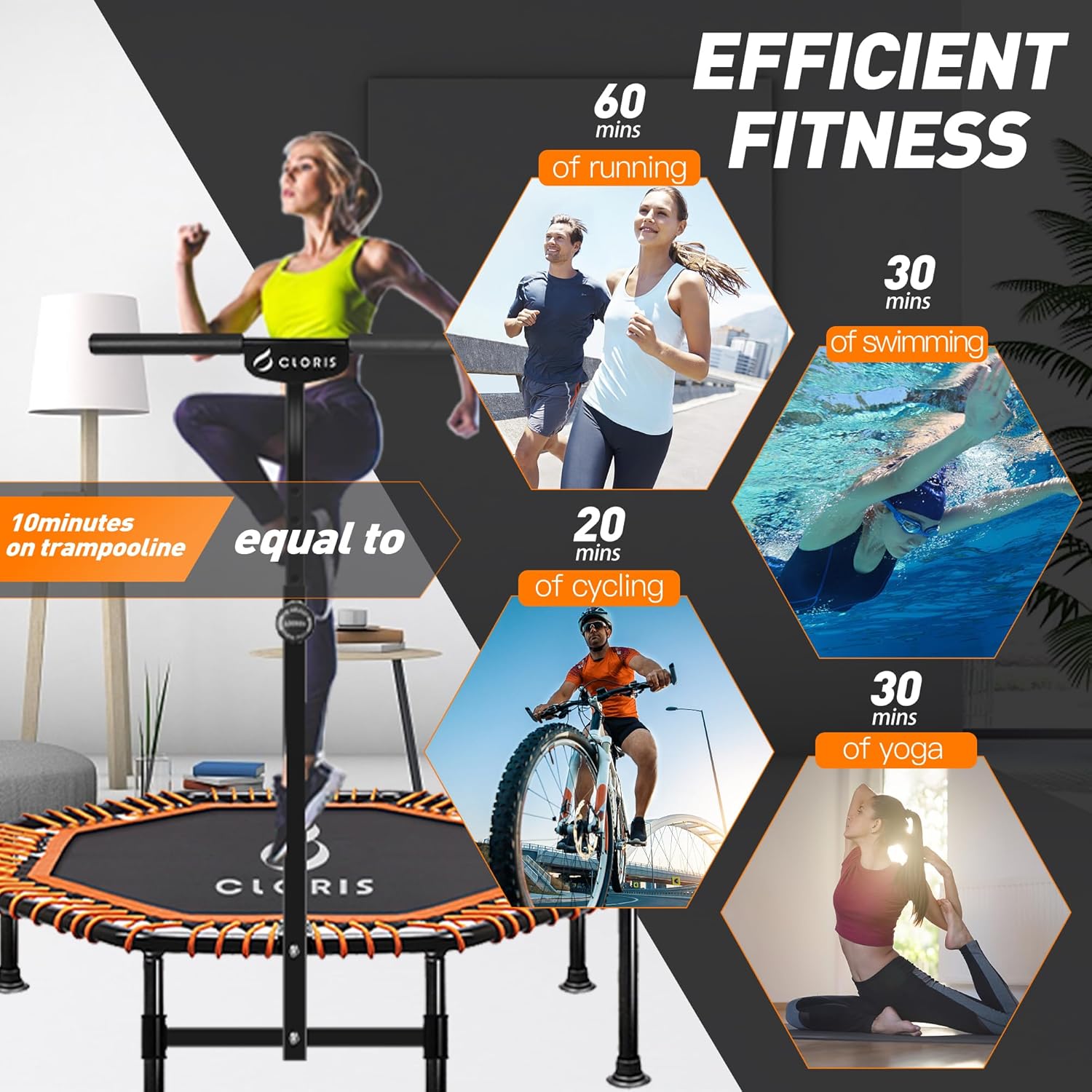 CLORIS 50in Foldable Mini Trampoline - Indoor/Outdoor - Height ...